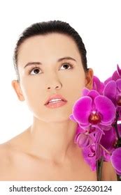 Naked Woman Purple Orchid Twig Stock Photo Shutterstock