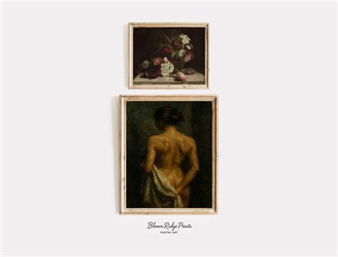 Vintage Nude Woman And Floral Prints European Wall Art Digital