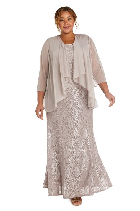 Champagne Randm Richards 2552w Long Plus Size Beaded Jacket Dress