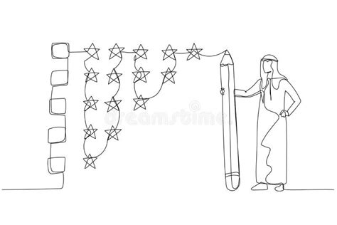 Drawing Of Businesswoman Holding Pencil To Evaluate Star Feedback