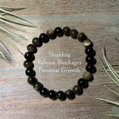 Gold Obsidian Bracelet 8mm Handmade Healing Crystal Jewelry Etsy