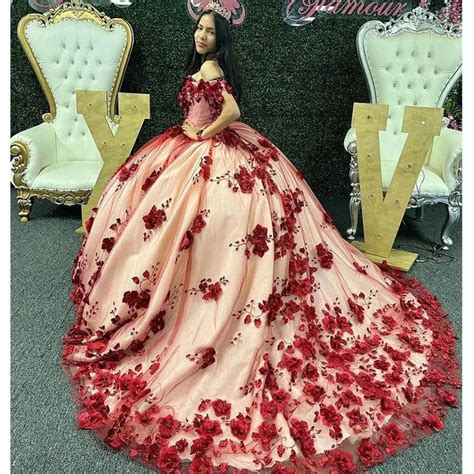 Burgundy 3d Flowers Appliques Lace Quinceanera Dress Ball Gown Off The