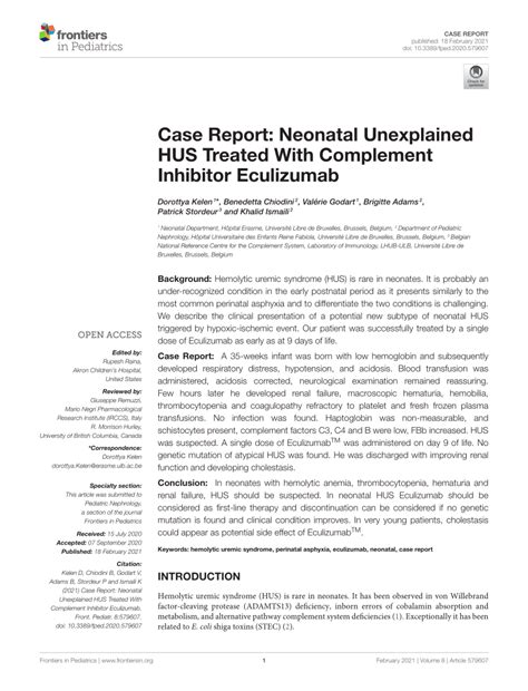 Pdf Case Report Neonatal Unexplained Hus Treated With Complement Inhibitor Eculizumab