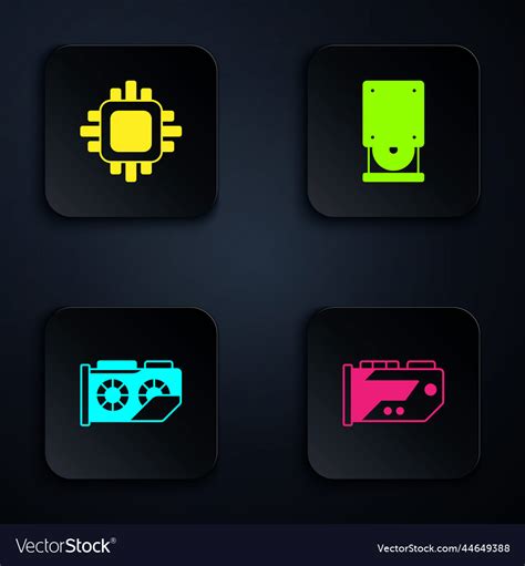 Set Video Graphic Card Processor With Cpu Vector Image