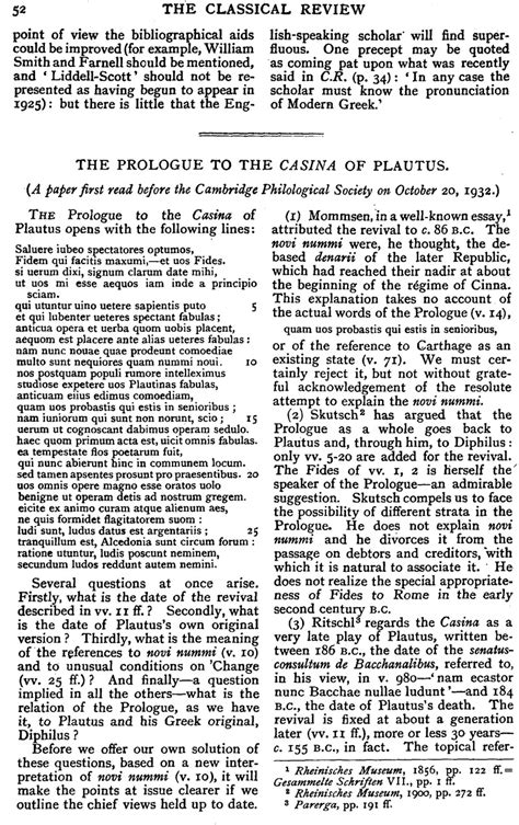 The Prologue To The Casina Of Plautus The Classical Review Cambridge Core
