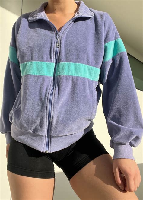 80s Periwinkle And Aqua Terry Cloth Jacket M Retro And Groovy
