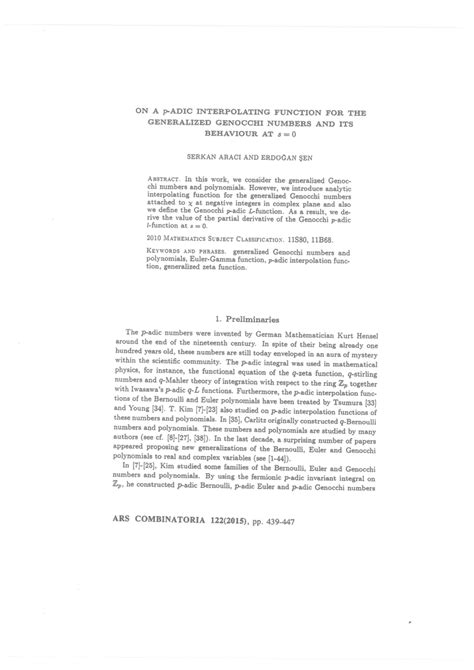 Pdf On A P Adic Interpolating Function For The Generalized Genocchi