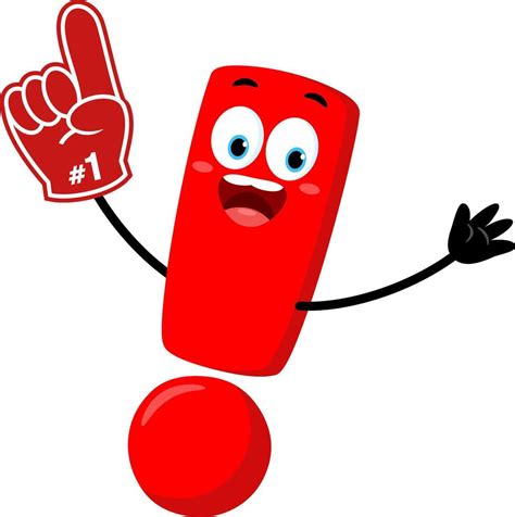 Cute Red Exclamation Mark Cartoon Character Wearing A Foam Finger