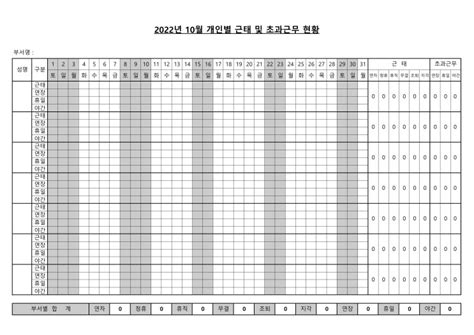 회사양식 근태 및 초과근무 관리대장 출근부 자동계산 엑셀서식첨부 네이버 블로그