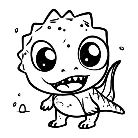 Premium Vector Cute Cartoon Dinosaur Black And White Vector