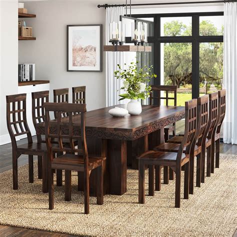 Dallas Ranch Solid Wood Double Pedestal 10 Seater Dining Table Set
