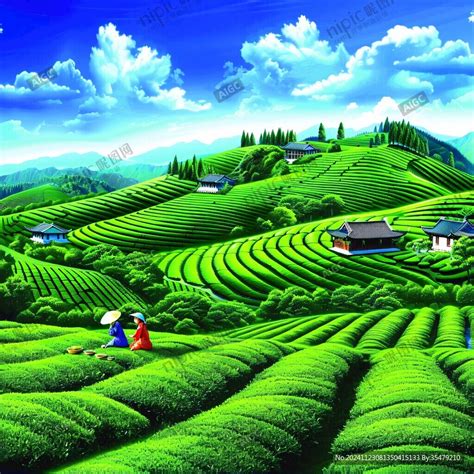 Ai创作图茶园背景画 茶园风景画 茶园风景插画 茶园风光插画 茶园图片素材下载 茶园风景装饰画 茶园背景图 高清茶园图片 茶园茶背景底纹 茶山