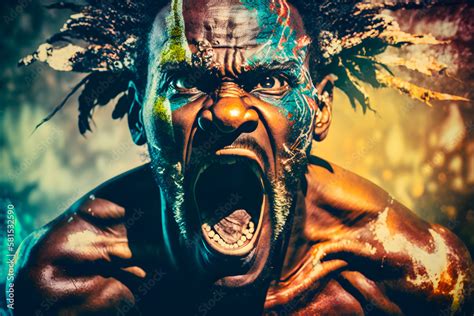 African American Male Screaming With A Menacing Look Opening His Mouth