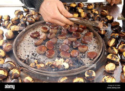 Chestnuts Roasting At A Street Side Vending Stall In Istanbul Stock