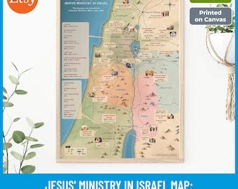 Jesus Ministry In Israel Map New Testament Christian Wall Art Etsy
