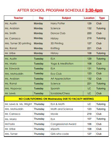 Free 10 After School Schedule Samples In Pdf