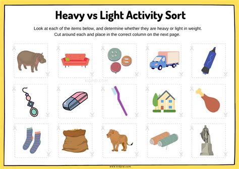 Heavy Vs Light Sorting Activity Worksheets Light Activities Unique Activities Sorting