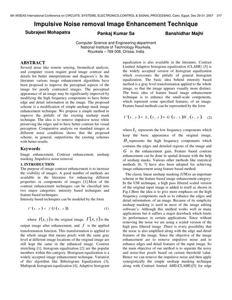 PDF Impulsive Noise Removal Image Ehancement Technique