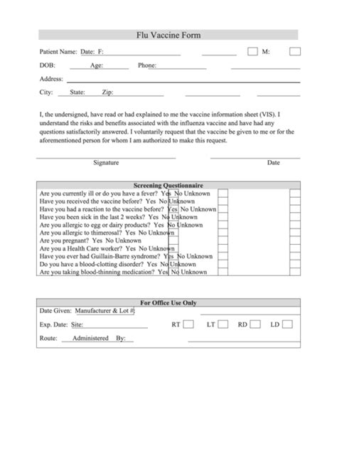 Flu Shot Consent Form Printable Pdf Download