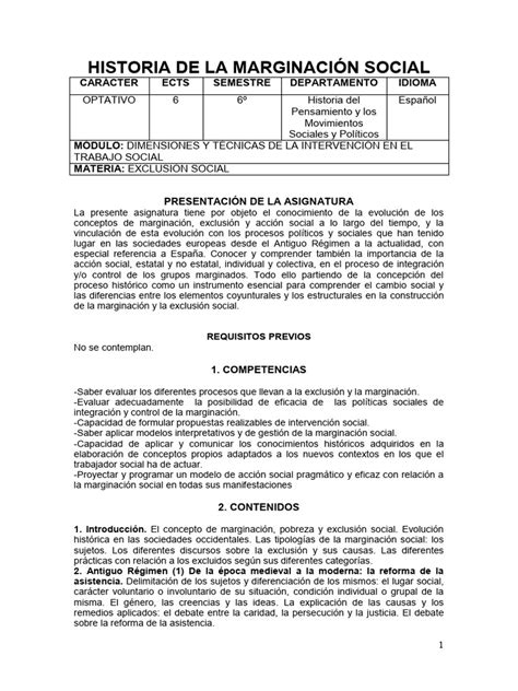 6 2016 04 05 Historia De La MarginaciÓn Social Pdf Exclusión Social