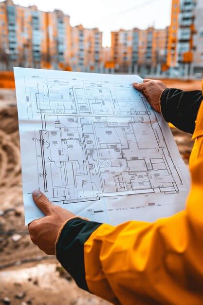 Premium Photo Expert Analyzing Construction Blueprints Onsite