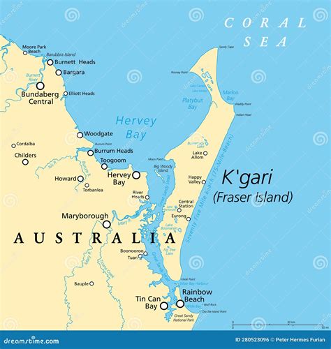 Kgari Formerly Fraser Island Political Map Worlds Largest Sand