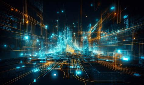 Aesthetic Intricate Lighting Design Of A Smart City Big Data Connection Technology Concept