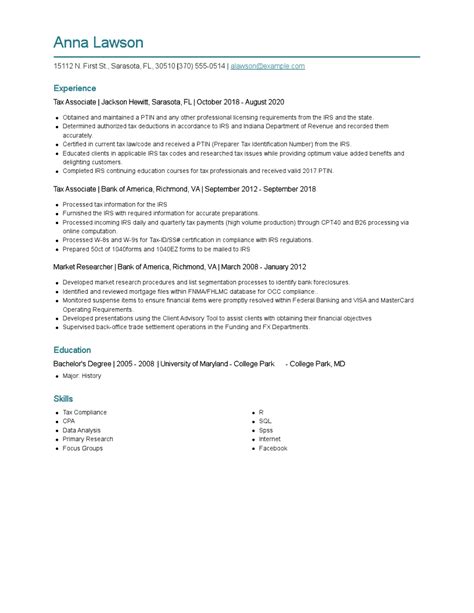 Tax Associate Resume Examples And Tips Zippia