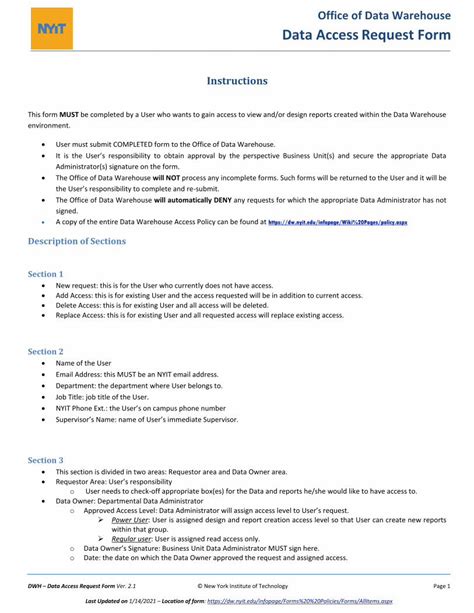 Pdf Office Of Data Warehouse Data Access Request Form Dokumentips