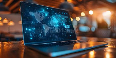 Digital Illustration Laptop Screen Showing Global Internet