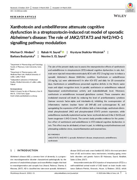 Pdf Xanthotoxin And Umbelliferone Attenuate Cognitive Dysfunction In