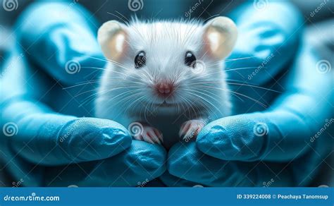 Hands Of Scientist Gently Holds A Mouse For An Experiment In A