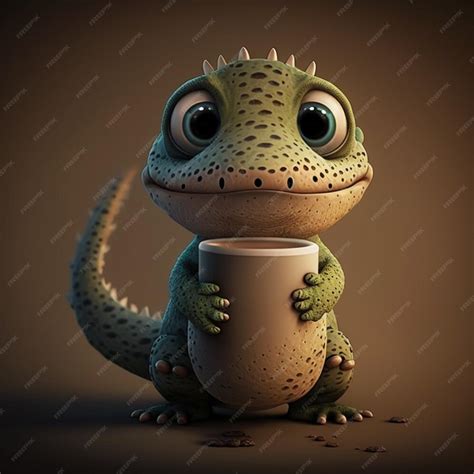 Premium Photo A Close Up Of A Cartoon Lizard Holding A Cup Of Coffee