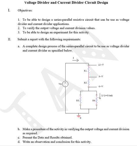 Solved Voltage Divider And Current Divider Circuit Design I Chegg Com