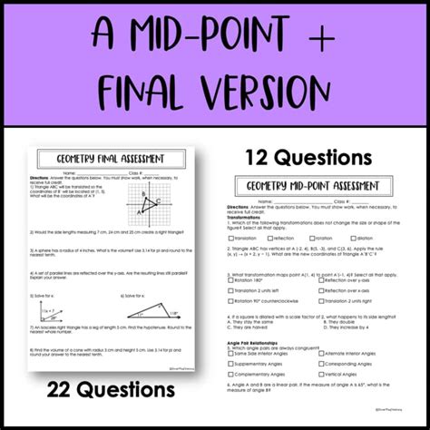 Geometry Assessment 8th Grade Math Pre Algebra Unit 6 By Smart Pug