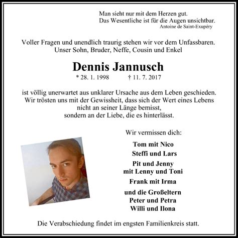 Traueranzeigen Von Dennis Jannusch Trauer In Nrw De