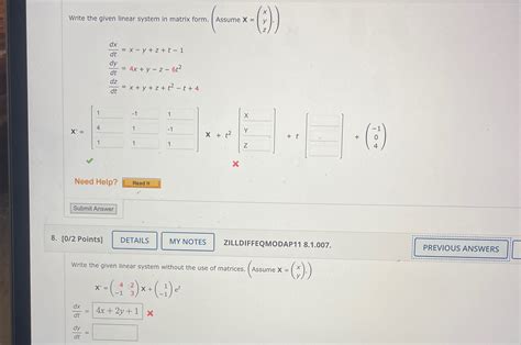 Solved Write The Given Linear System In Matrix Form Assume