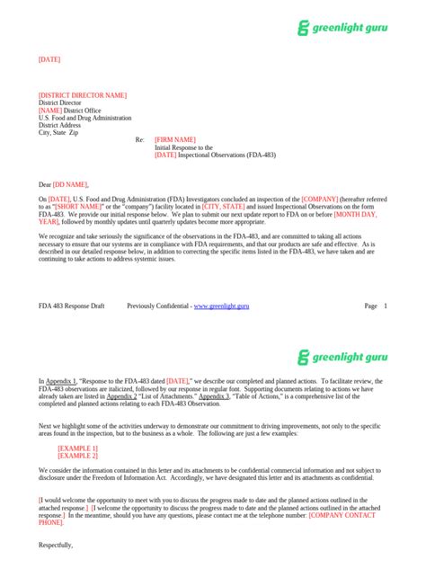 Fda 483 Initial Response Template Pdf Food And Drug Administration