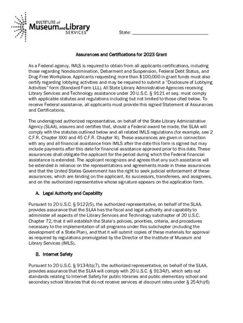 Fillable Online Assurances And Certifications For 2023 Grant Annual
