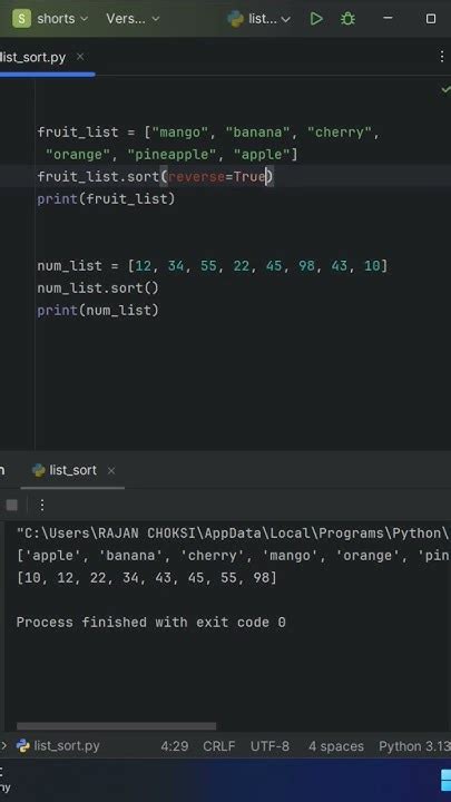 Sorting List Python 2 Coding Pythonforbeginners Python Trending Shorts Viralvideo Viral