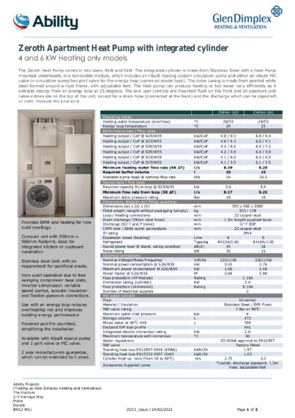 Zeroth Combined Model Specification Sheet Glen Dimplex Heating And