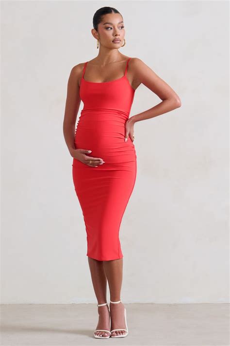 Raquel Coral Maternity Cami Midi Dress With Split Uk 12 Spiced