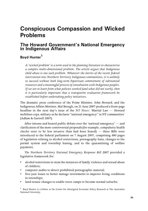 Pdf Conspicuous Compassion And Wicked Problems The Howard Governments National Emergency In