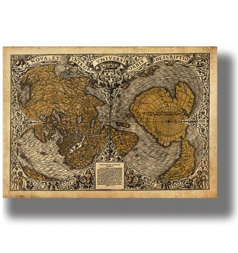 Ancient Map Of The North And South Poles Vintage Style Wall Reproduction