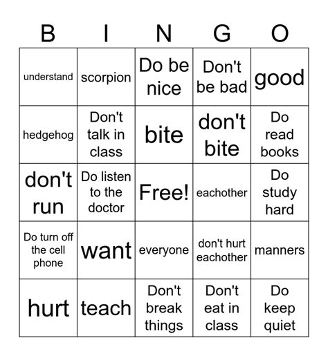 Vi Class Bingo Card