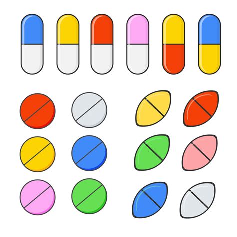 A Set Of Brightly Colored Different Shapes Of Tablets Vector