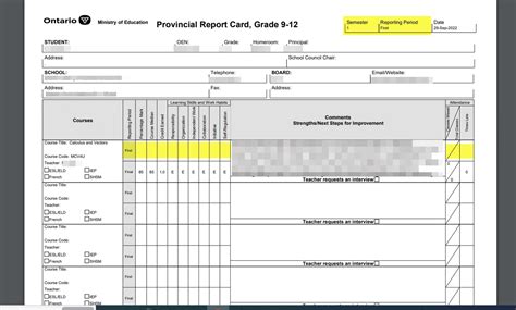 Mid Term Report Card Template