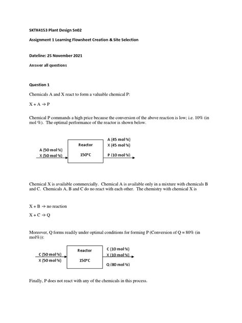 Assignment 1 Dateline 25 Nov 2021 Learning Flowsheet Creation Pdf