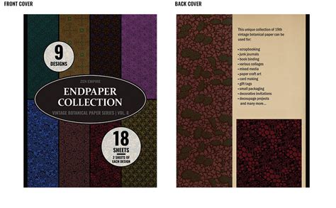 Endpaper Collection Dark Colors Vintage Botanical Patterns Paper For