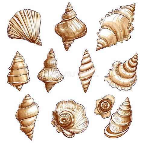 Collection Of Detailed Seashells Handdrawn Illustrations Of Various